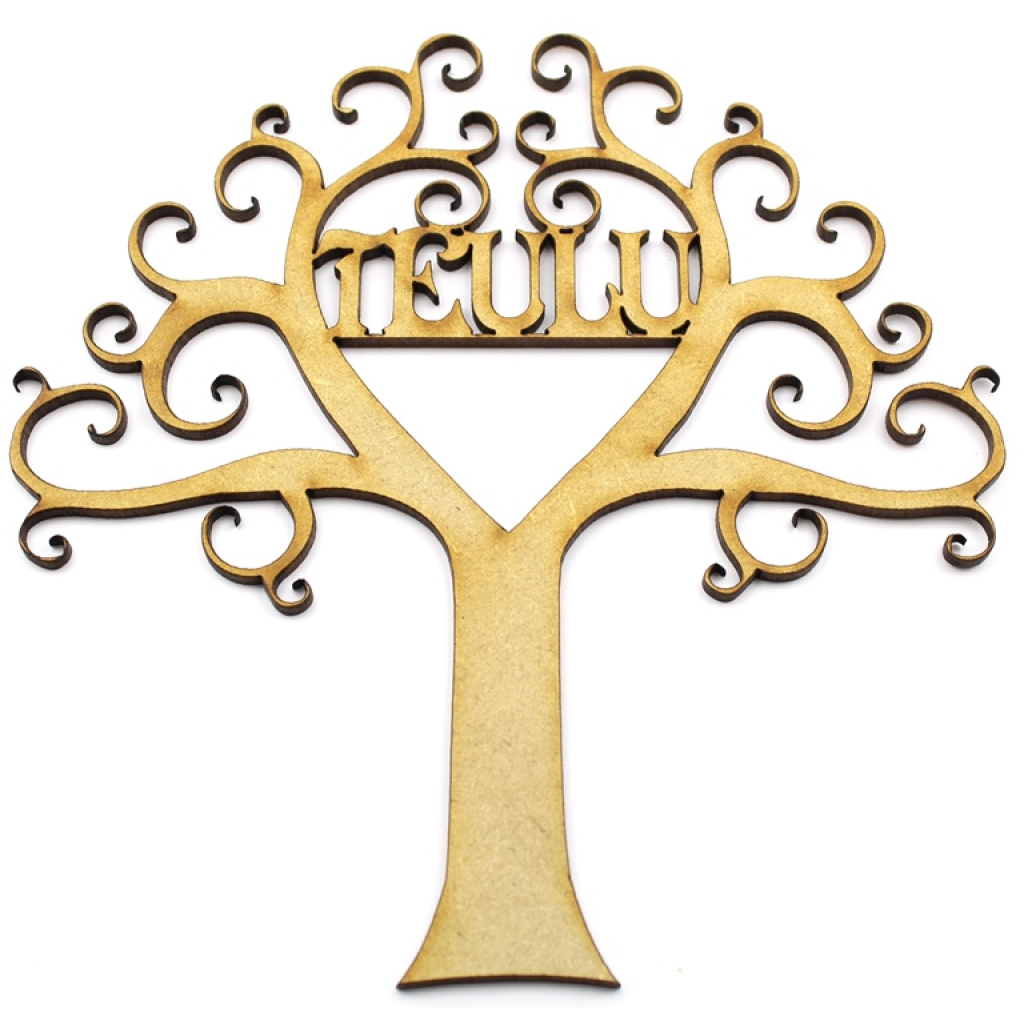 Heart Curly Tree With Teulu (Family - Welsh) 20cm 4mm MDF Laser Cut ...